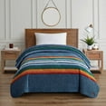 PENDLETON Plush Sherpa Fleece Blanket, Twin Size, Serape Stripe Blue ...