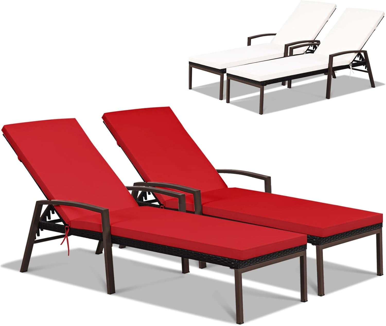 PENGFEI 2 PCS Patio Rattan Chaise Lounge Chair, Outdoor Reclining ...