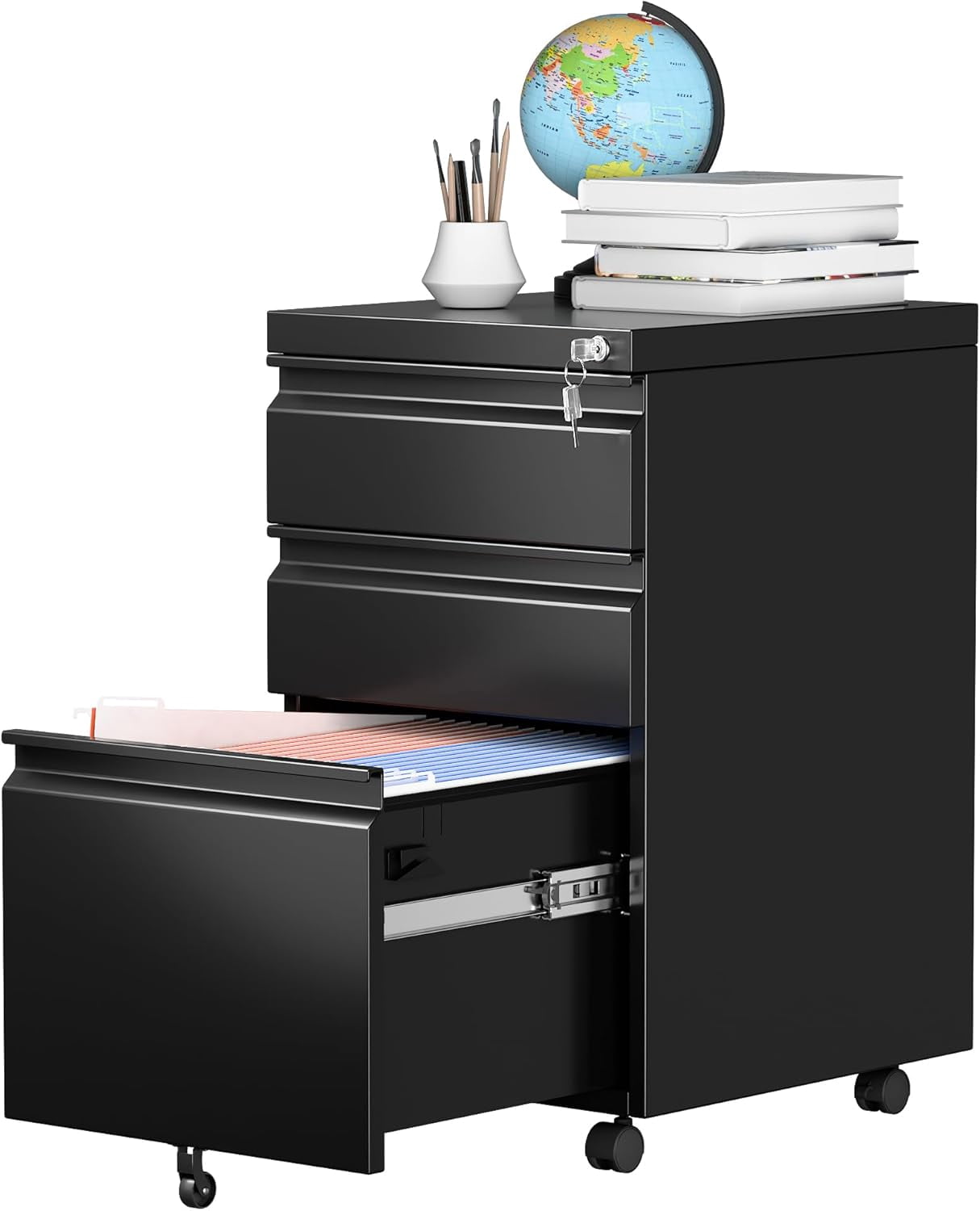 PENGFEI 3 Drawer Steel Mobile File Cabinet with Lock for Legal/Letter ...