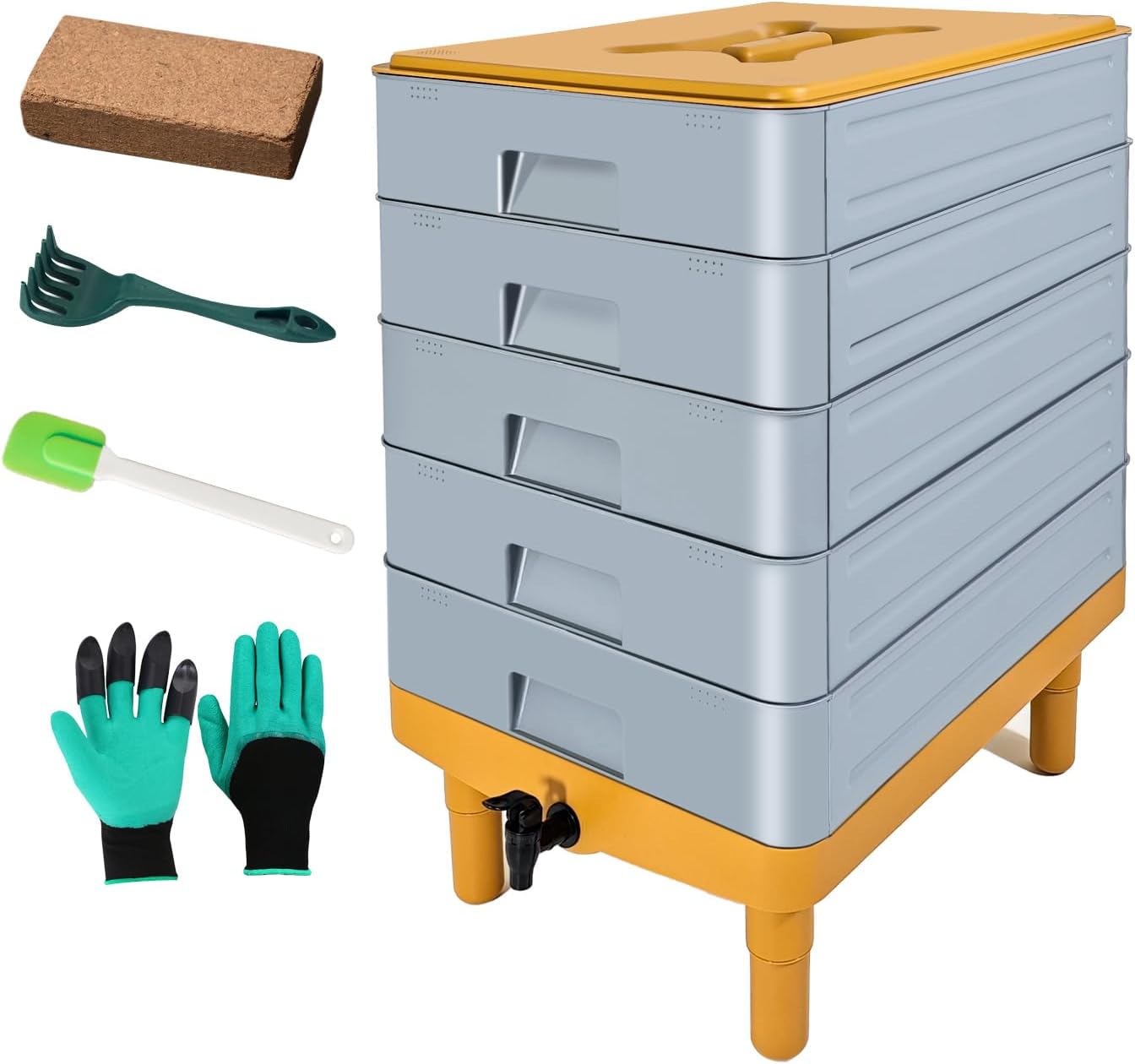 PENGFEI 5-Tray Worm Composter,100L Worm Compost Bin for Vermicomposting ...