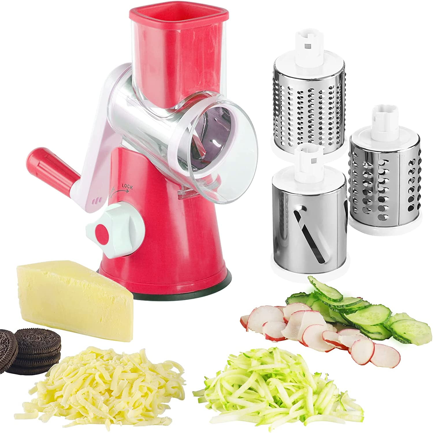 PENGFEI Cheese Grater Hand Crank - 3-in-1 Stainless Steel Rotary Grater ...