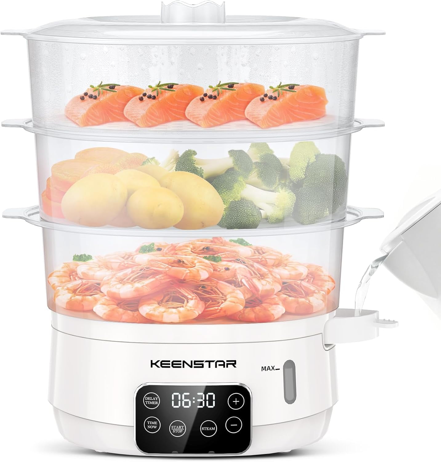 PENGFEI Electric Food Steamer, 13.7QT Vegetable Steamer with 3 Tiers ...