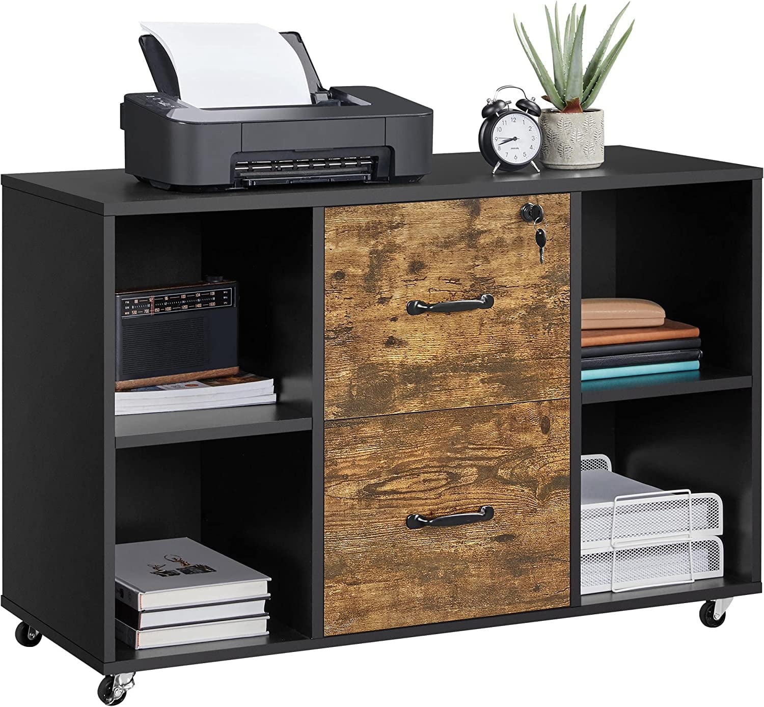 PENGFEI Filing Cabinet Lateral File Cabinet with 2 Drawer and 4 Open ...