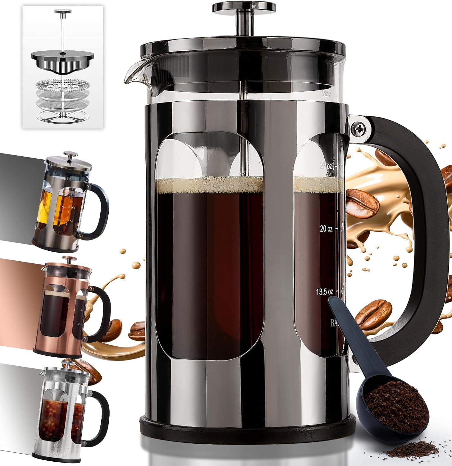 PENGFEI French Press Coffee Maker 34 Ounce 1 Liter, Borosilicate Glass ...