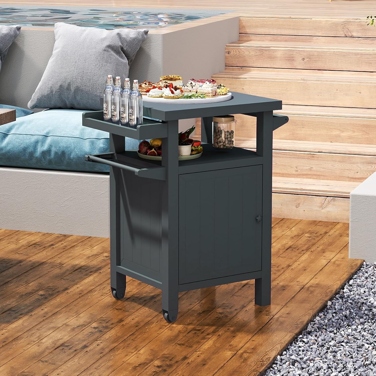 PENGFEI Grill Carts Outdoor with Wheels, Metal Portable Table with ...