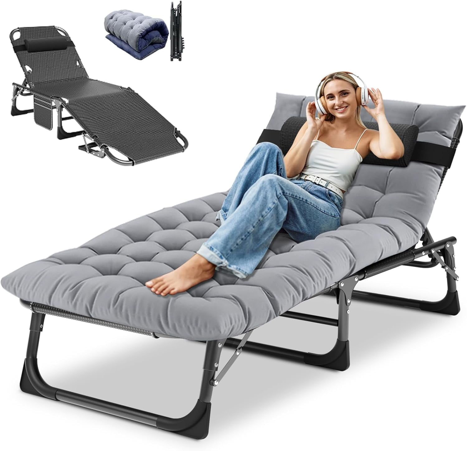 PENGFEI Heavy Duty Chaise Lounge Chair, Adjustable 5-Position Folding ...