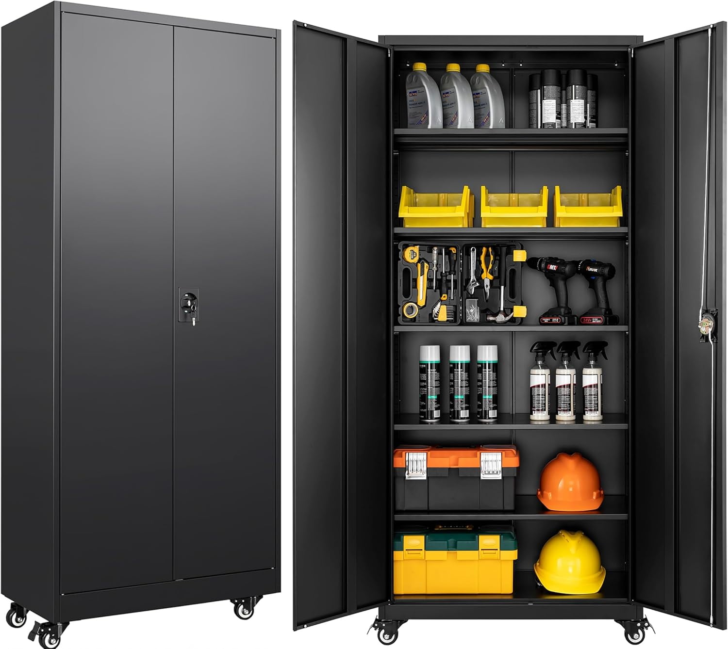 PENGFEI Metal Storage Cabinet with Wheels,75 inch Rolling Garage ...