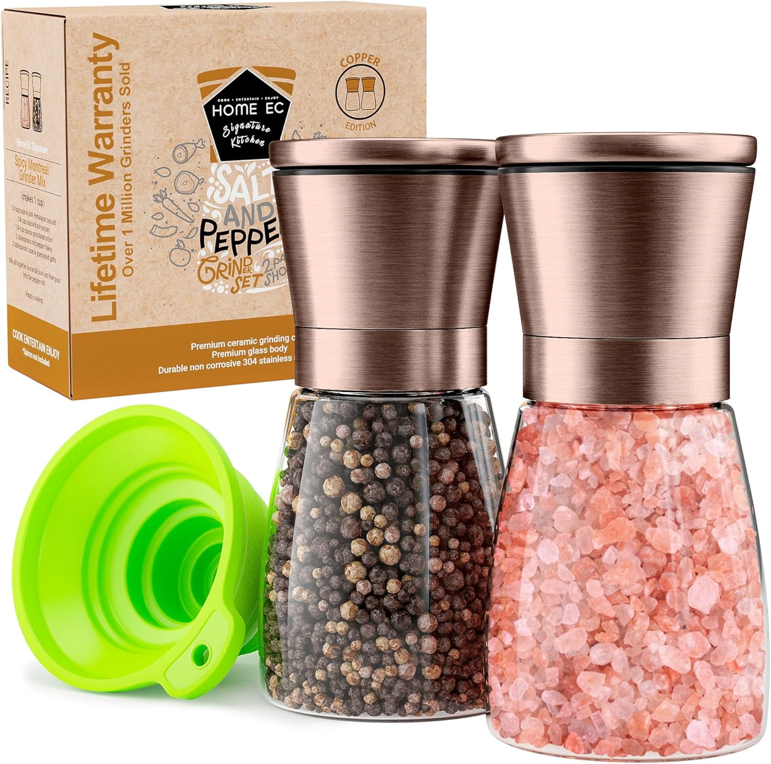 PENGFEI Original Copper Salt and Pepper Grinder Set of 2 - Adjustable ...