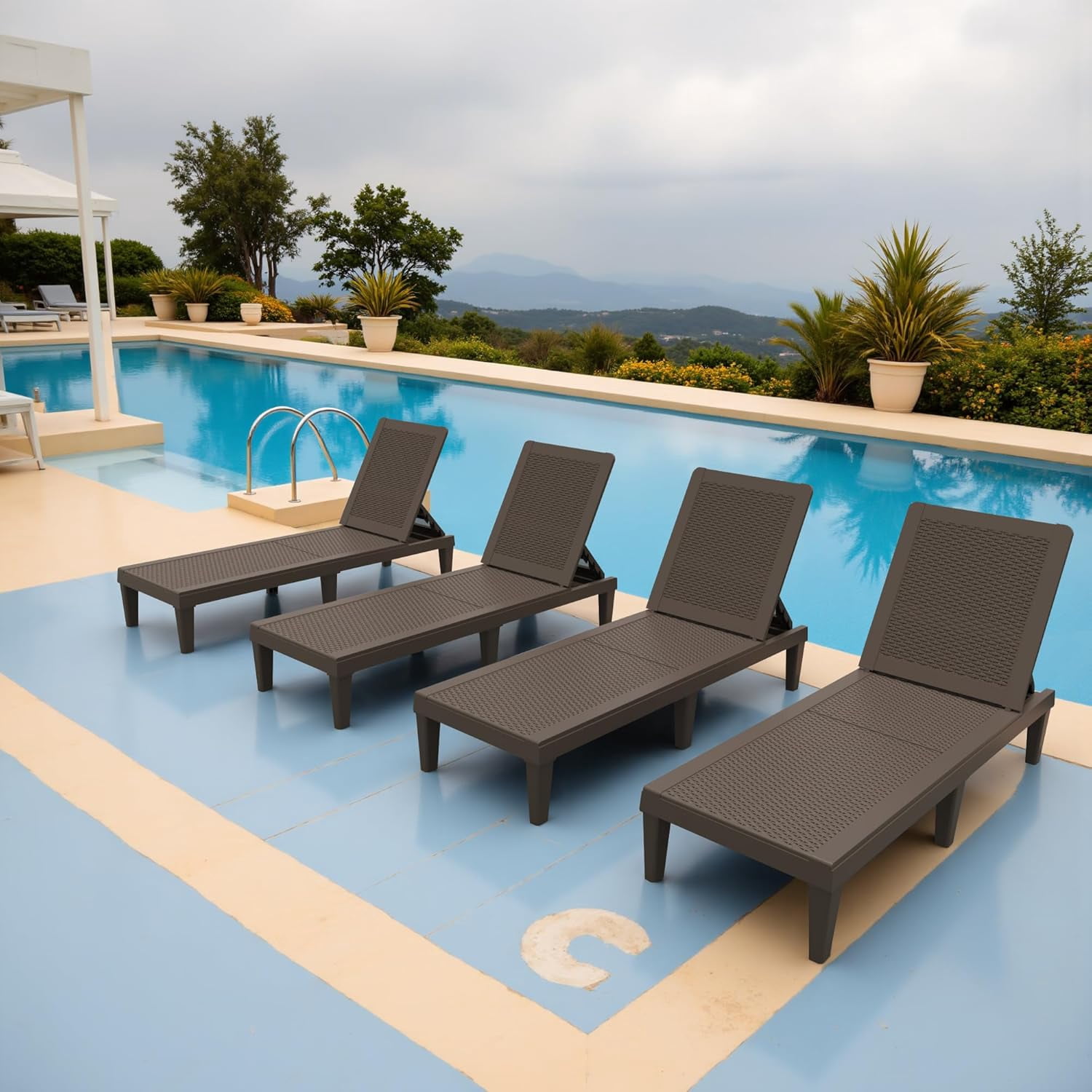PENGFEI Outdoor Chaise Lounge Chairs Set of 4 with 5-Position ...