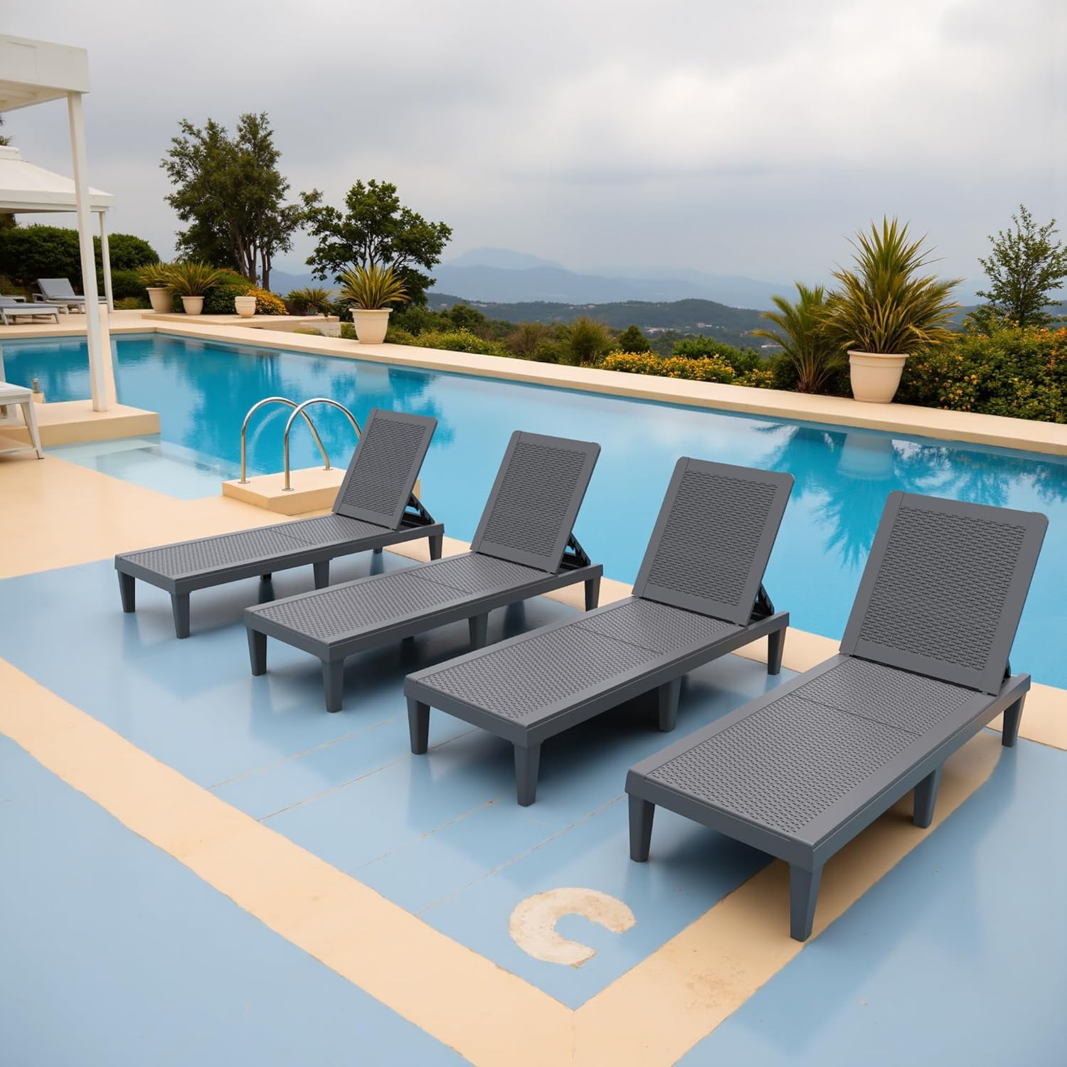 PENGFEI Outdoor Chaise Lounge Chairs Set of 4 with 5-Position ...