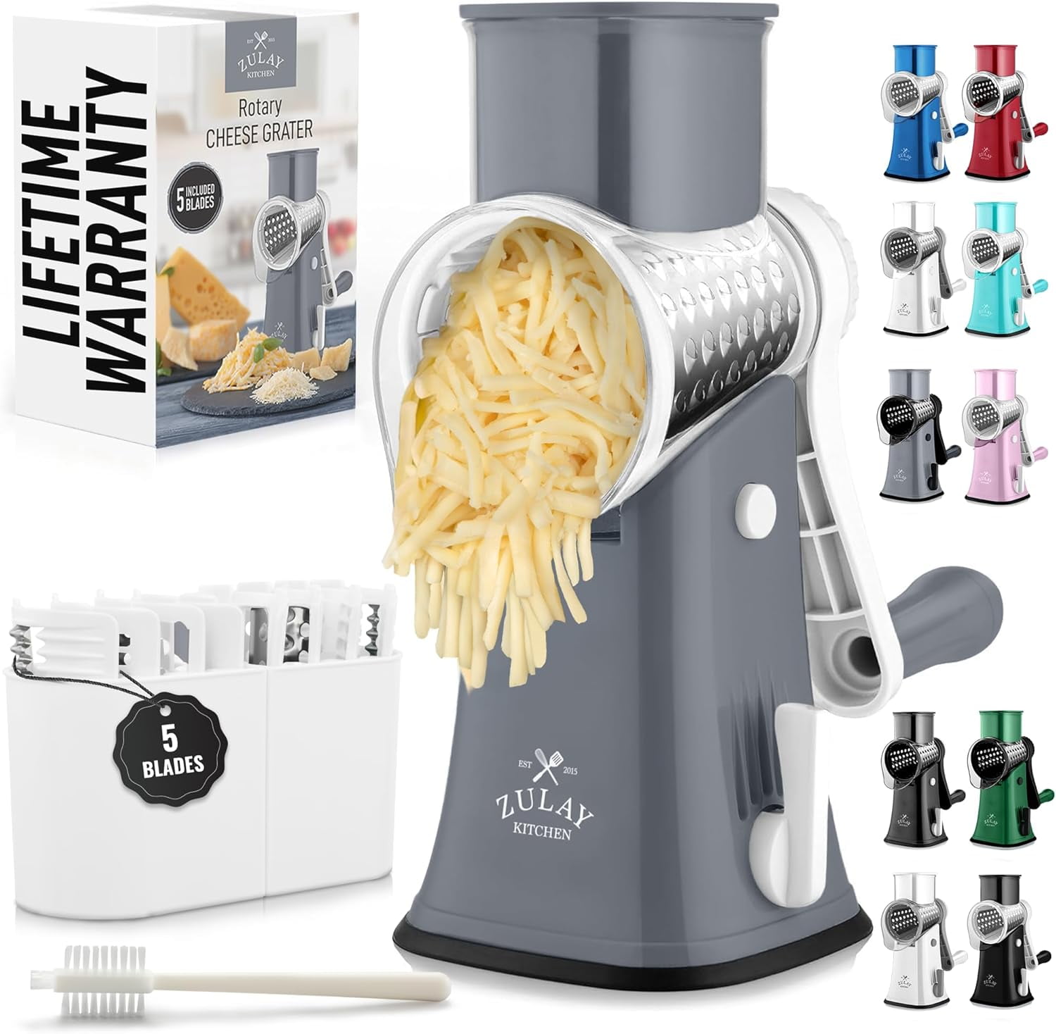 PENGFEI Rotary Cheese Grater 5 Blade Cheese Shredder - Manual Hand ...