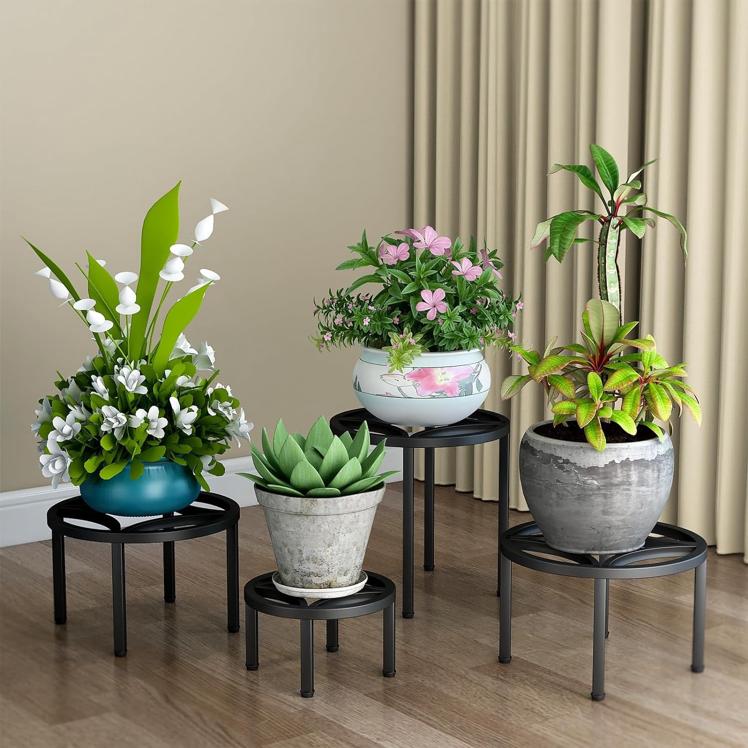 PENGFEI Set of 4 Heavy Duty Metal Plant Stand Risers (220 LBS Capacity ...