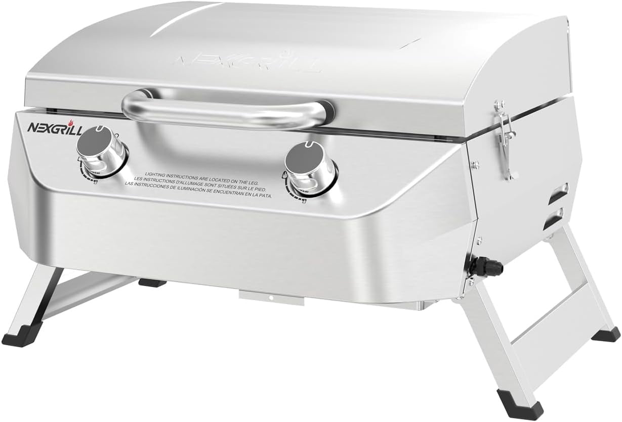 PENGFEI Stainless Steel 2-Burner Portable Gas Grill with Locking Lid ...