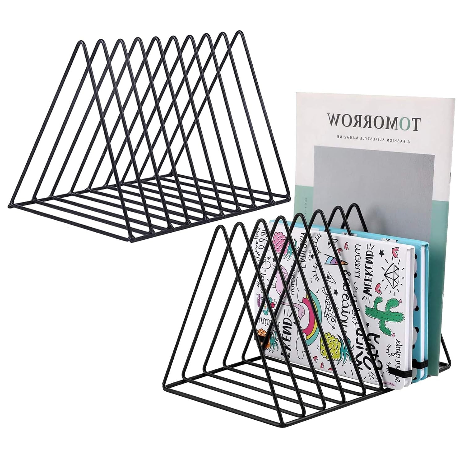 PENGKE File Organizer Triangle Iron Desktop Storage Book Rack Bookshelf ...