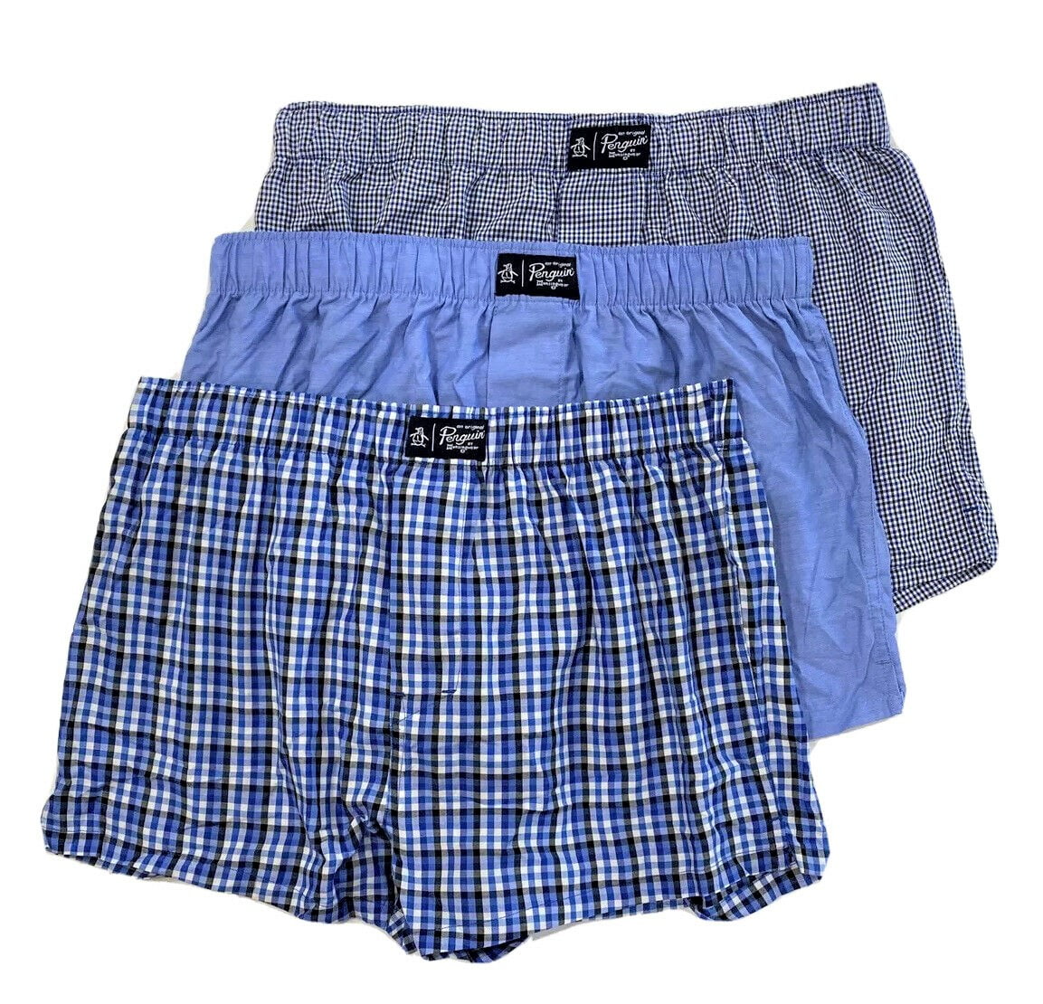 PENGUIN MEN WOVEN X3 - PLAID BLUES MEDIUM - 3 PACK BOXER BRIEF ...