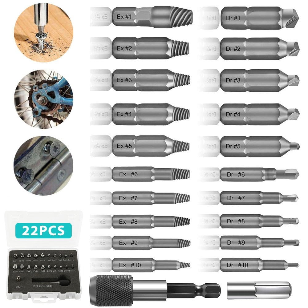 PENGXIANG 22pcs Damaged Screw Extractor Set Broken Bolt Extractor Screw ...