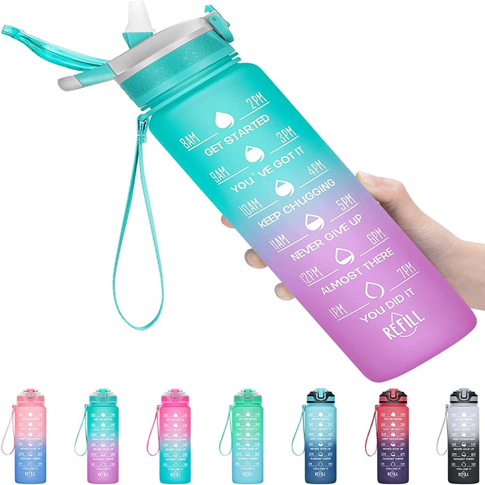 PENGXIANG 32 oz Water Bottles with Times to Drink and Straw Motivational Water Bottle with Time ...