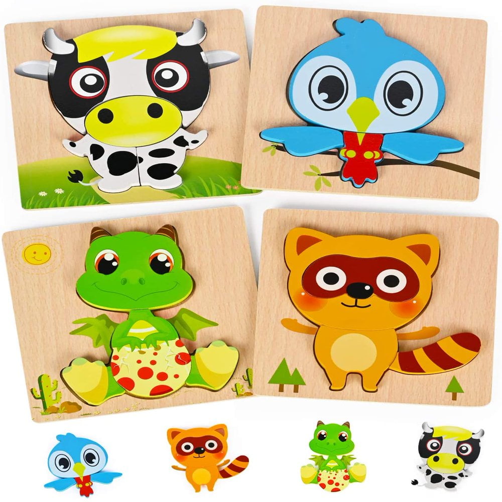 PENGXIANG 4 Pack Wooden Toddler Puzzles Toys for 3 4 5 Year Old Boys ...