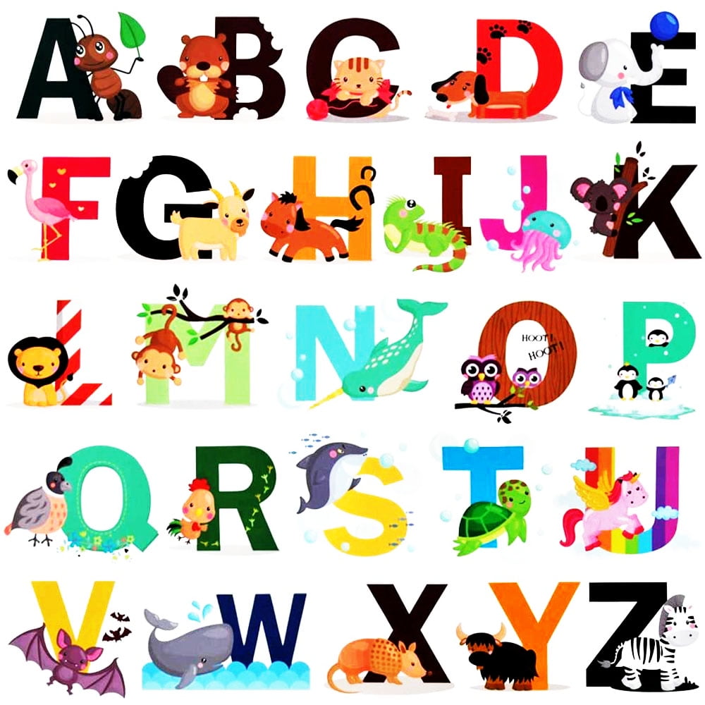 PENGXIANG Alphabet Wall Stickers, Removable Animal ABC Vinyl Wall ...