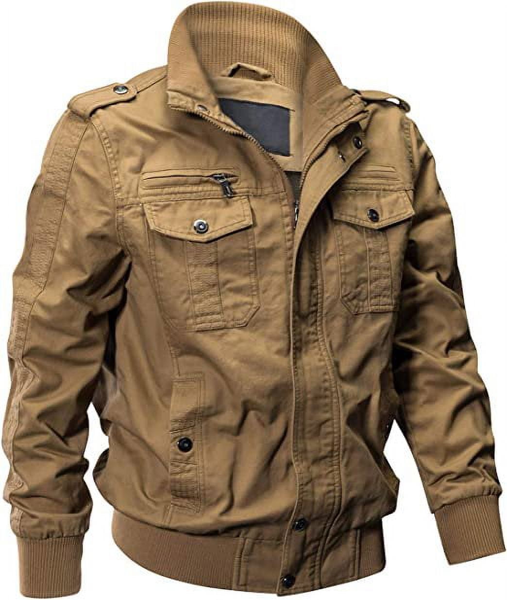 PENGXIANG Men‘s Cotton Lightweight Multi Pockets Zip Front Stand Collar ...