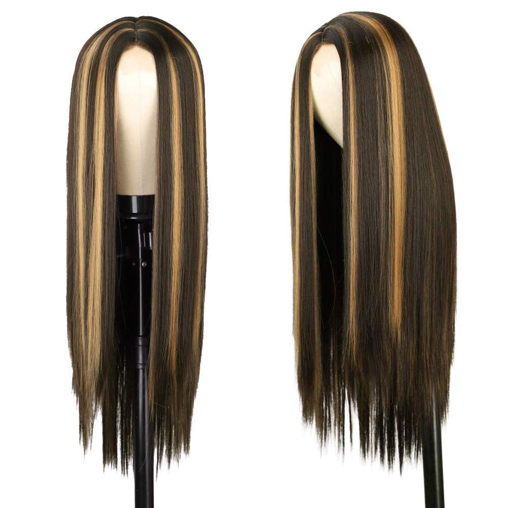 PENGXIANG Natural Looking Black Long Wavy Synthetic Wigs for Women Big ...