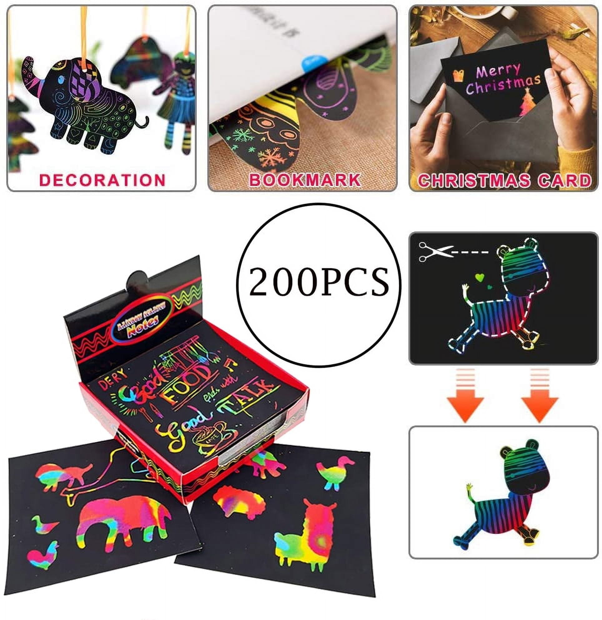 PENGXIANG Scratch Paper Art Set, 200 Piece Rainbow Magic Scratch Paper ...