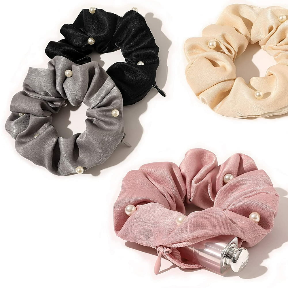 PENGXIANG Scrunchies With Pocket Zipper Hair Ties for Women Big Vsco ...