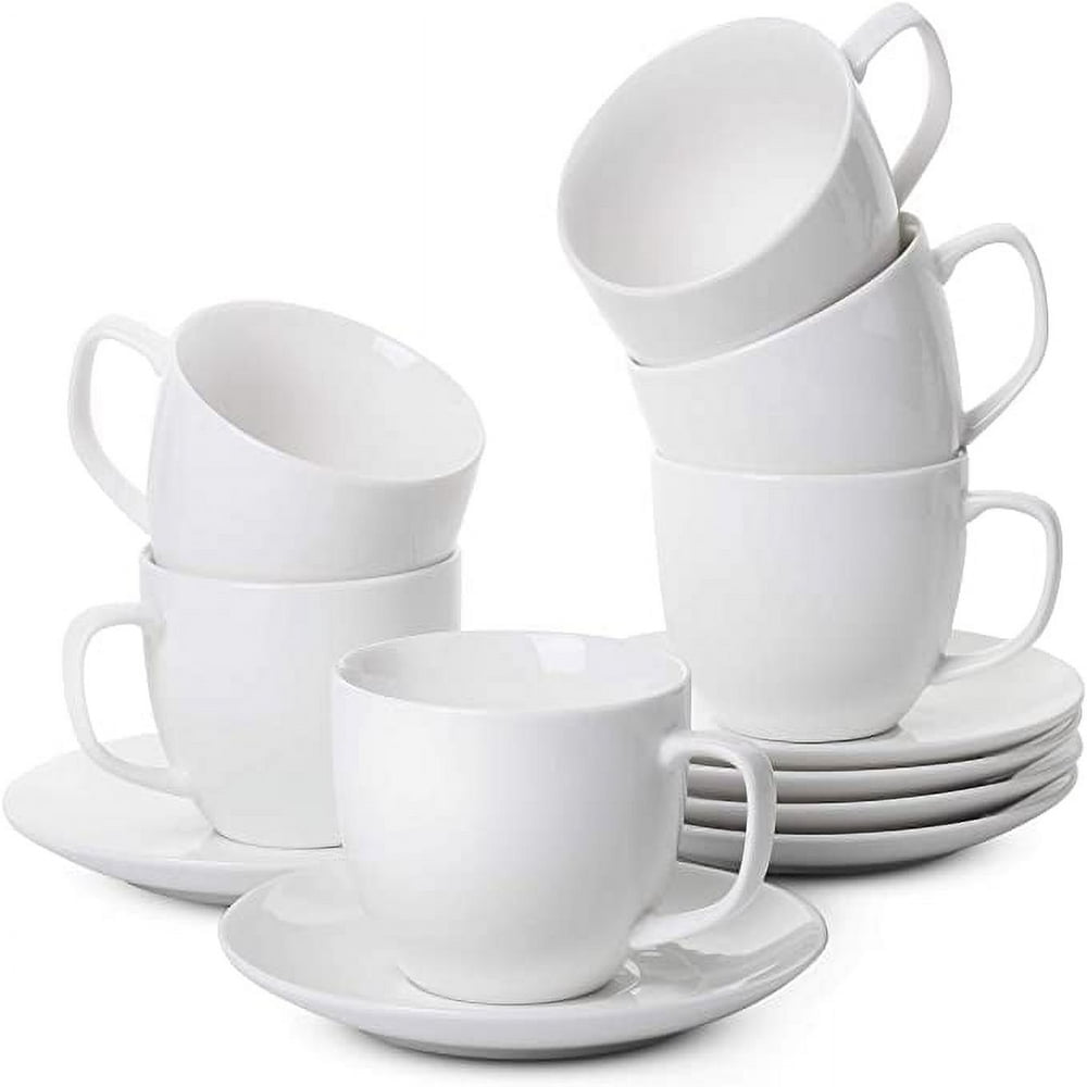 PENGXIANG Tea Cups and Saucers Set of 6 (8 oz) Cappuccino Cups Coffee ...