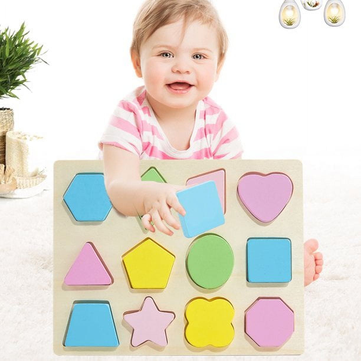 PENGXIANG Wooden Educational Shape Puzzle - Learn Colors & Shape Recognition Toy – Toddler ...