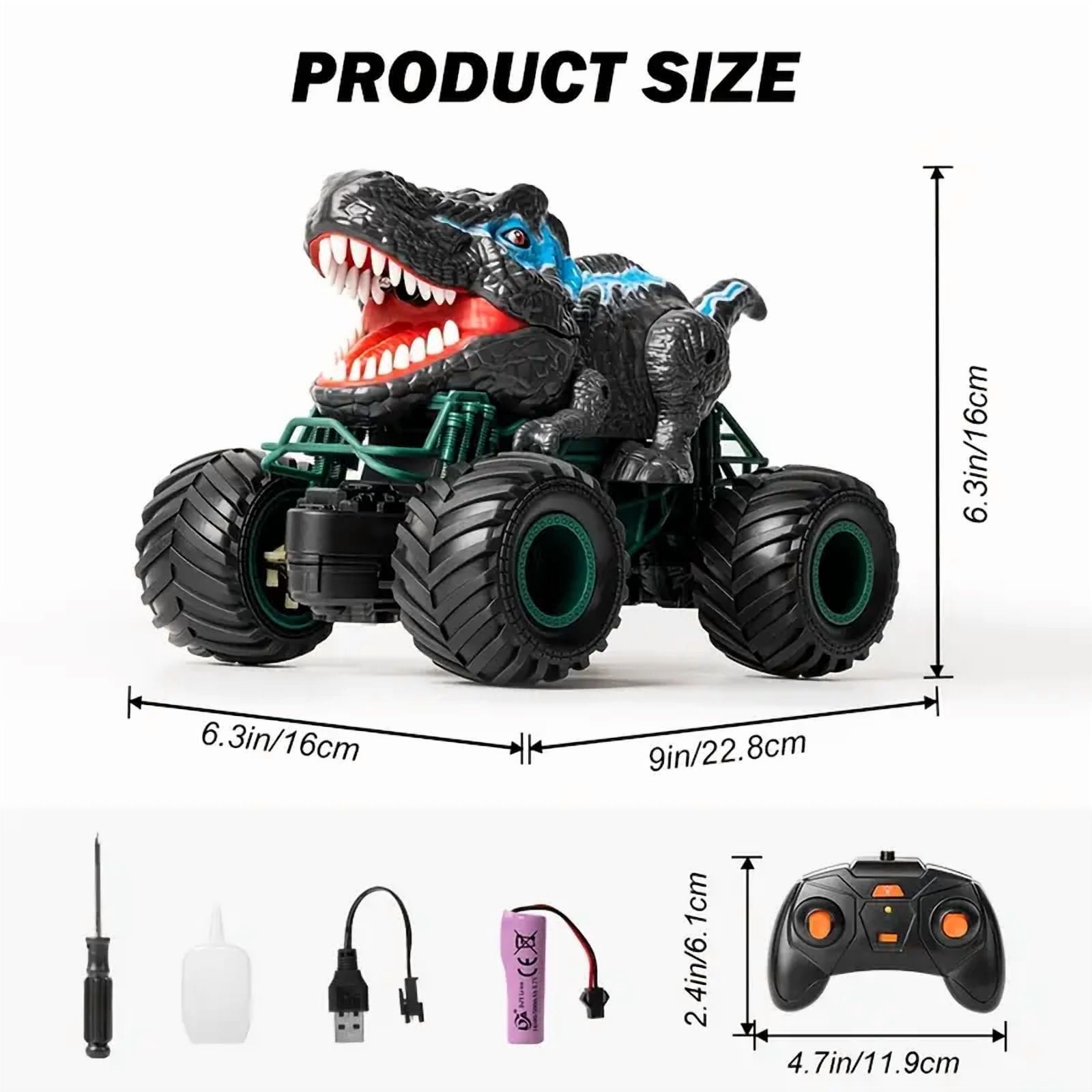 PENGYD 2.4GHz Dinosaur remote control car toys, RC Dinosaur car toys, light, sound, spray ...
