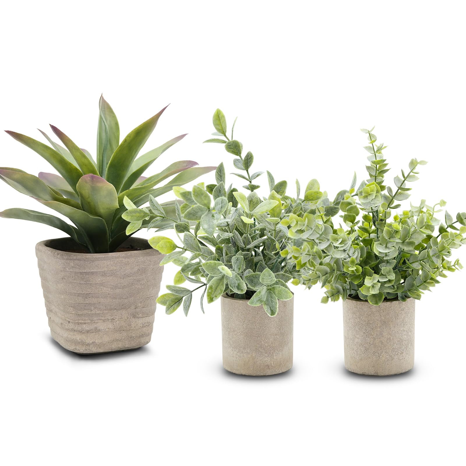 PENGYEE 3Pcs Fake Plants, Artificial Agave Plants, Fake Eucalyptus ...