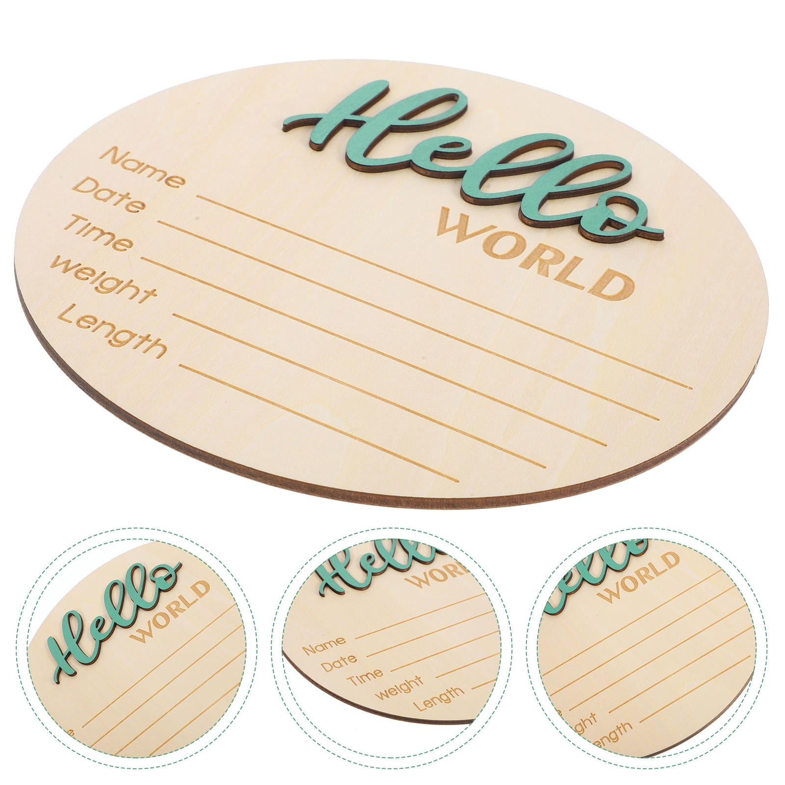PENIKOKO 1 Piece Green Round Wooden Baby Birth Announcement Sign for ...