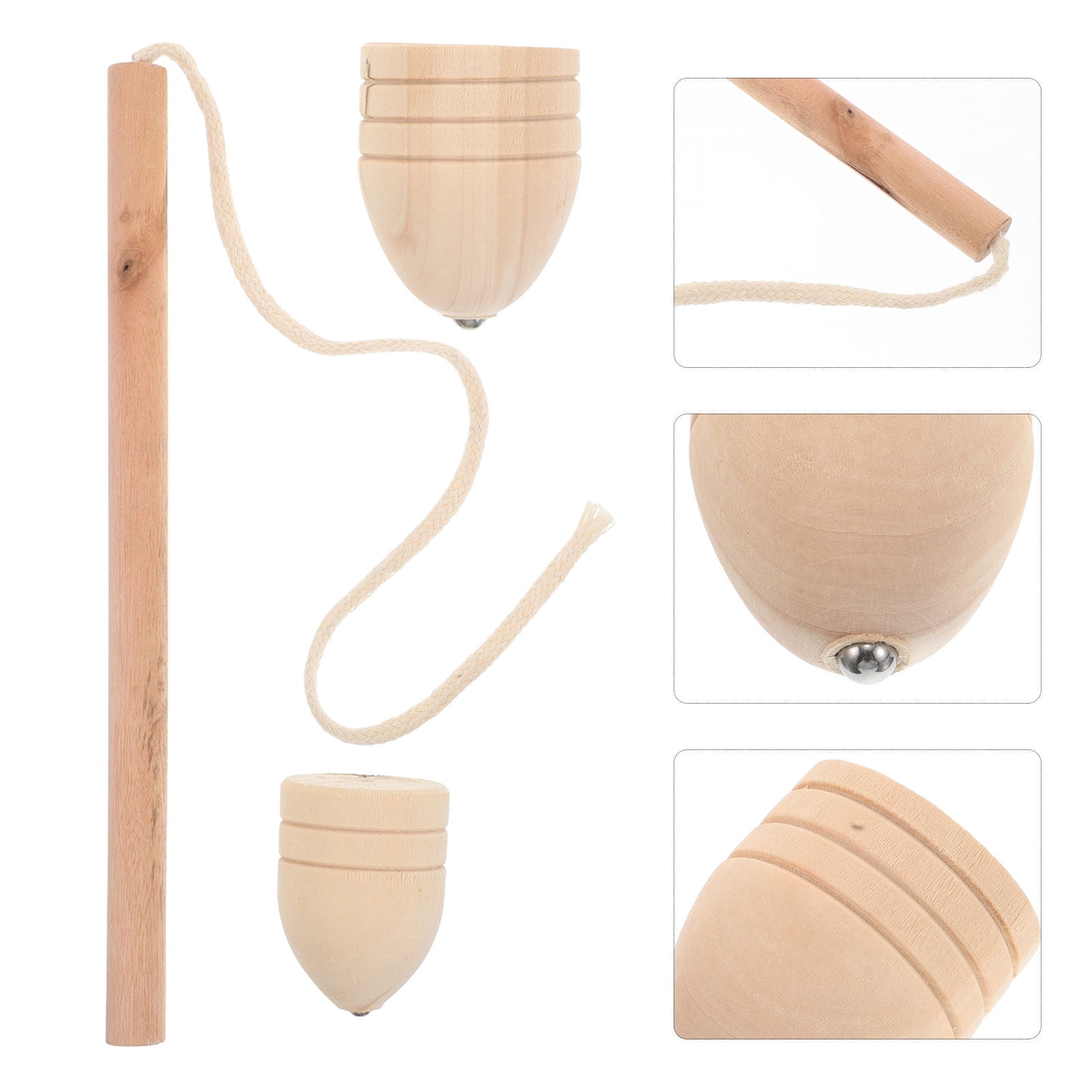 PENIKOKO 1 Set Wooden Spinning Top Khaki Round Shape For Children And ...