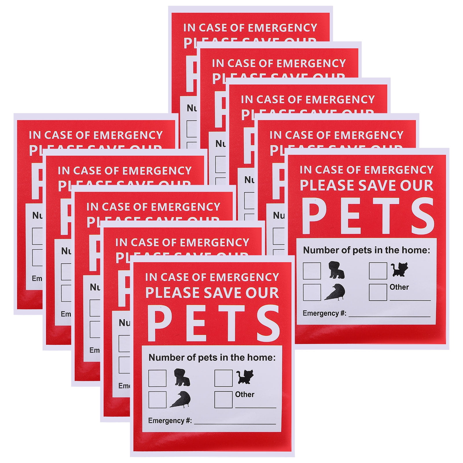 PENIKOKO Emergency Pet Safety Sign 10 Sheets Red Rectangle Rescue ...