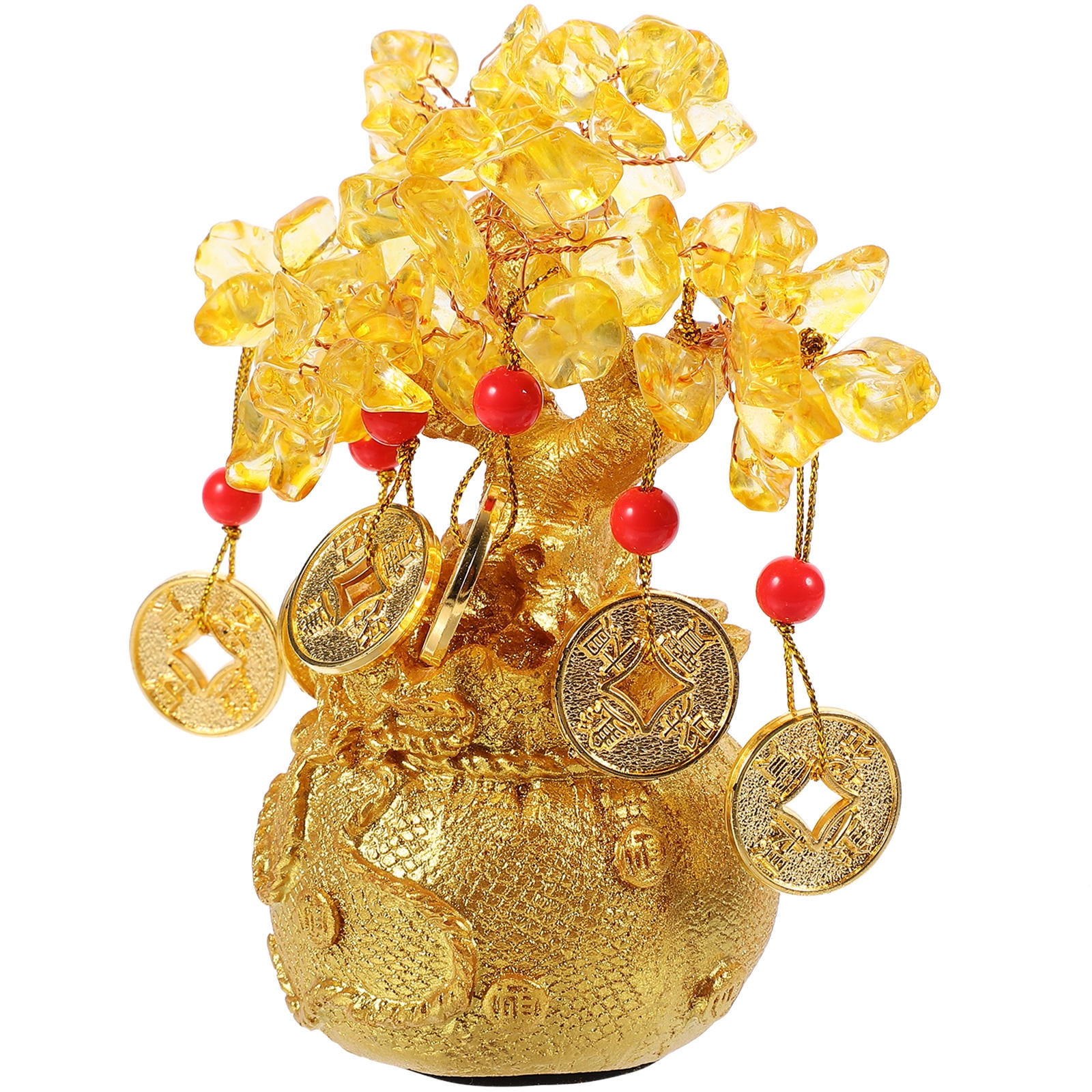 PENIKOKO 1Pcs Golden Resin Citrine Money Tree Statue Traditional Prosperity Design Wealth Symbol ...