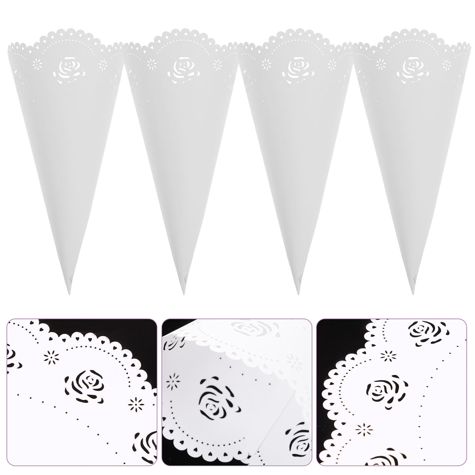 PENIKOKO 20Pcs Hollow Paper Cones White Confetti Holders Easy Fold for ...