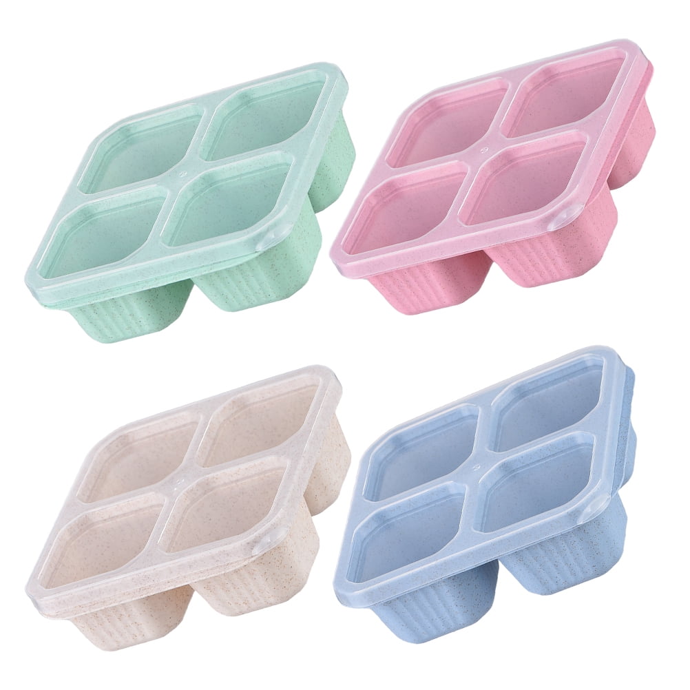 PENIKOKO 4Pcs Divided Food Storage Container Bento Snack Box Wheat ...