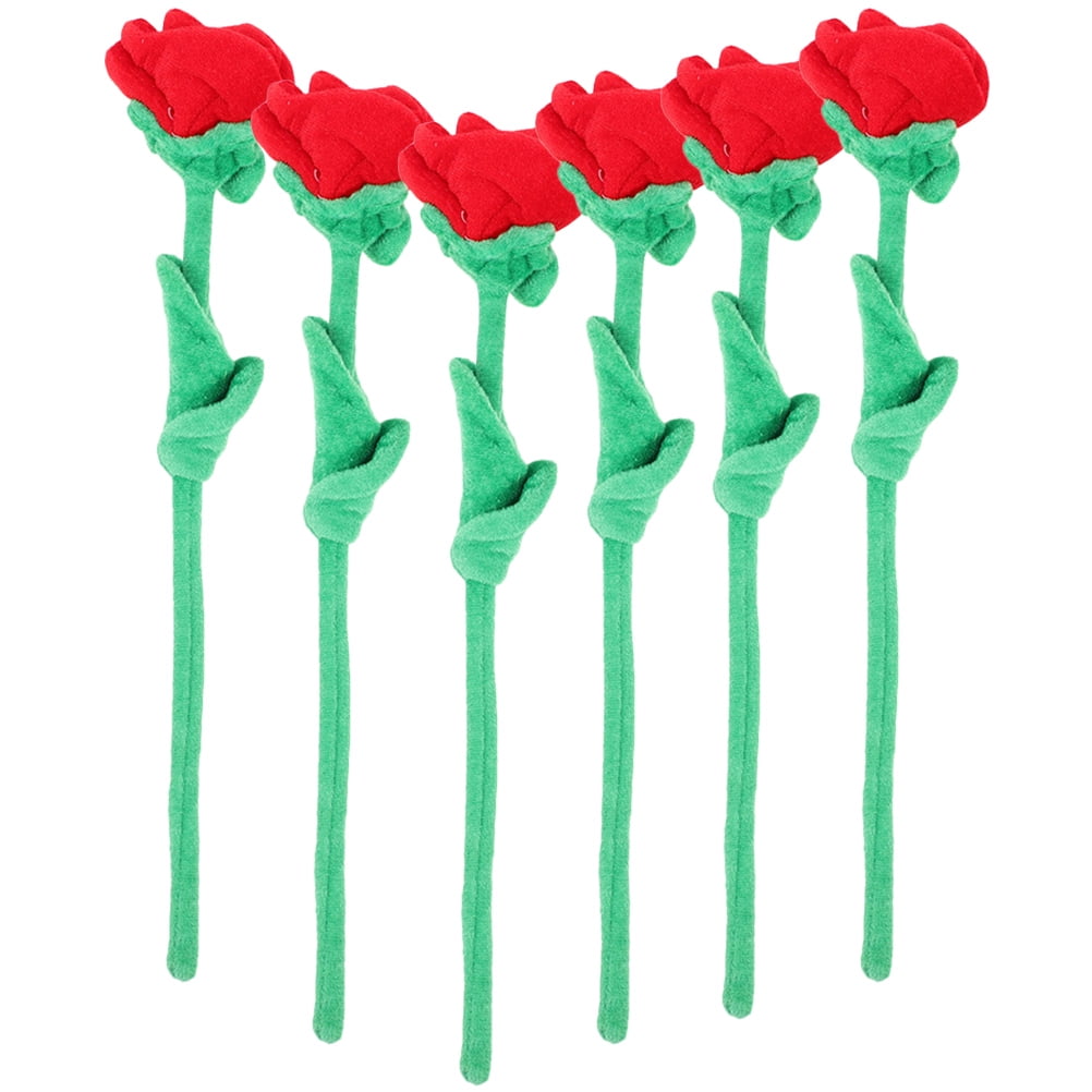 PENIKOKO 6Pcs Plush Rose Bouquet Crystal Plush Bendable Stem For Family ...