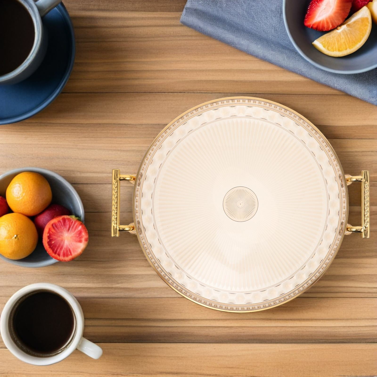 PENIKOKO Clear Plastic Round Tray with Handles Golden Decorative ...