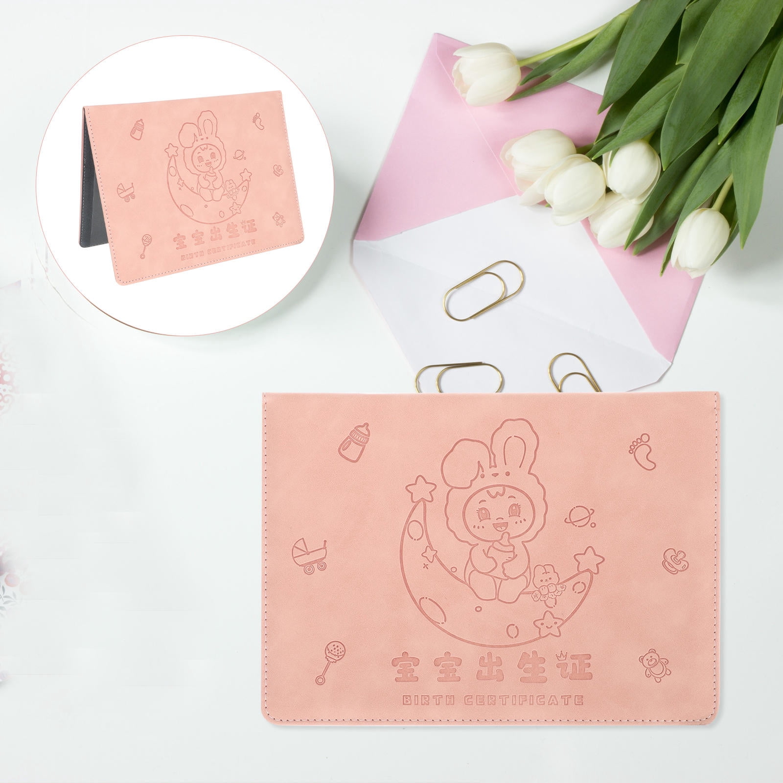 PENIKOKO Daily Use Pink Leather Baby Birth Certificate Cover 1Set for ...