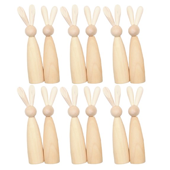 PENIKOKO Natural Wood Peg Figures 9In Beige Bunny Shape Craft for DIY ...