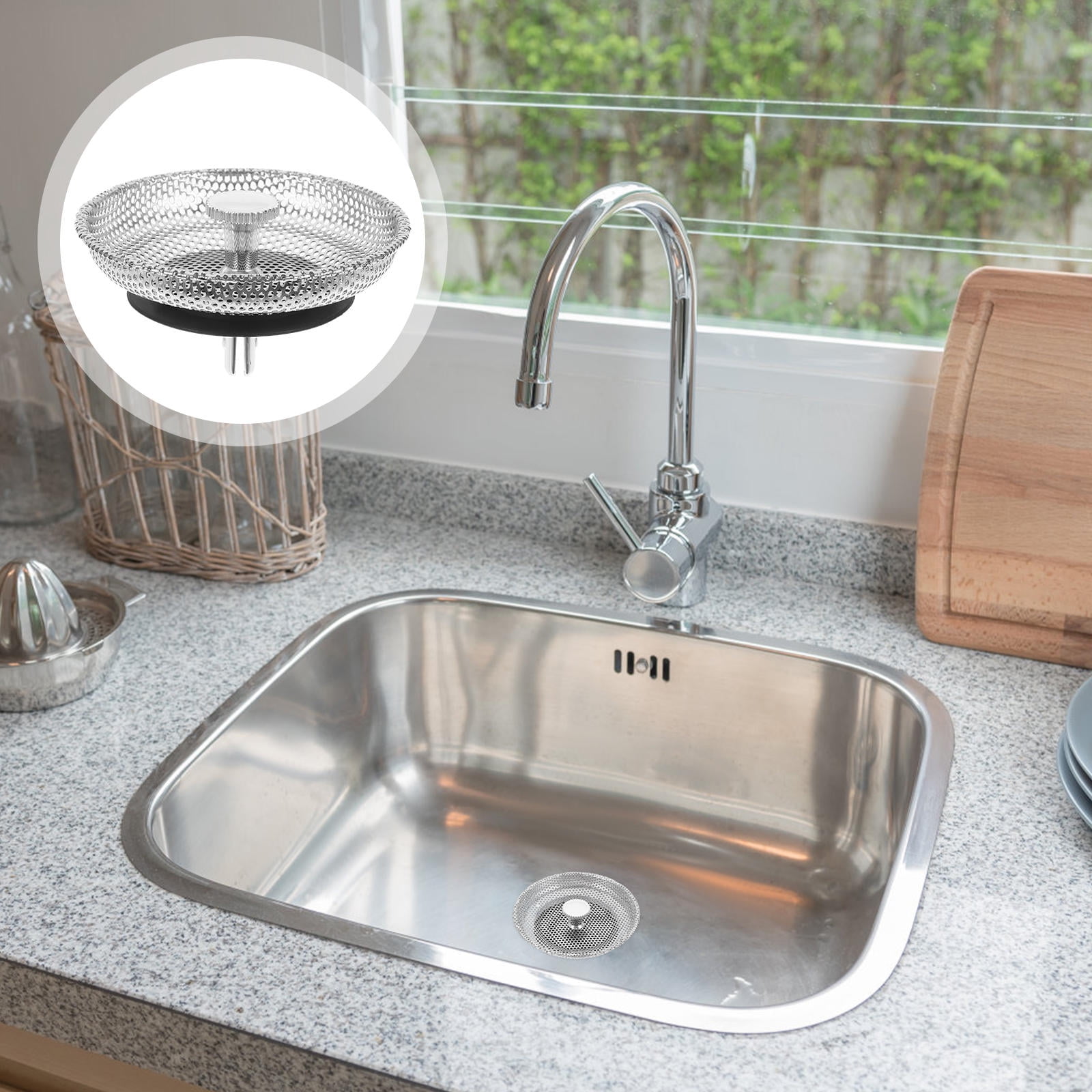 PENIKOKO Kitchen Sink Drain Strainer Stopper Rubber and Stainless Steel ...