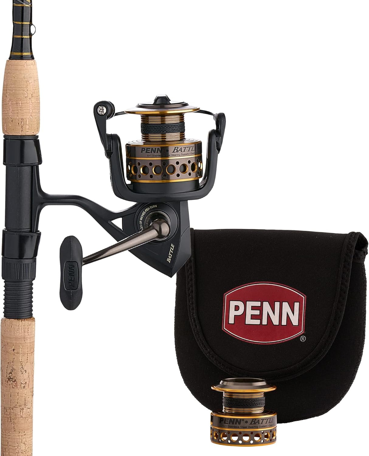 PENN 9' Battle Spinning Fishing Rod and Reel Combo Kit, Size 6000 Reel with Cover, Moderate ...