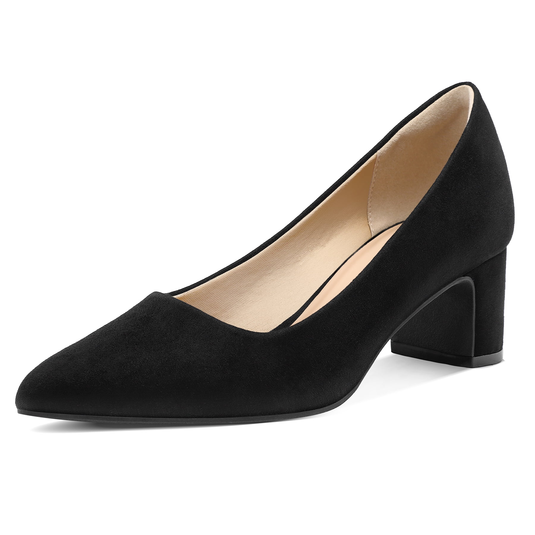 PENNYSUE Women's Pointed Toe Pumps 2 Inch Chunky Block Low Heels Black ...