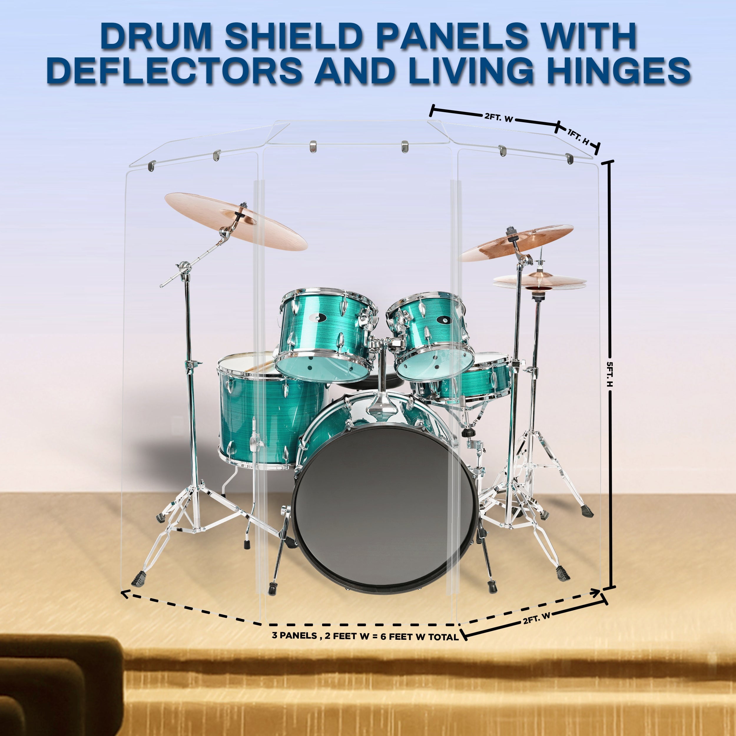 PENNZONI Drum Shield, 3 Panels & Deflectors w/ Living Hinges, 5 ft ...