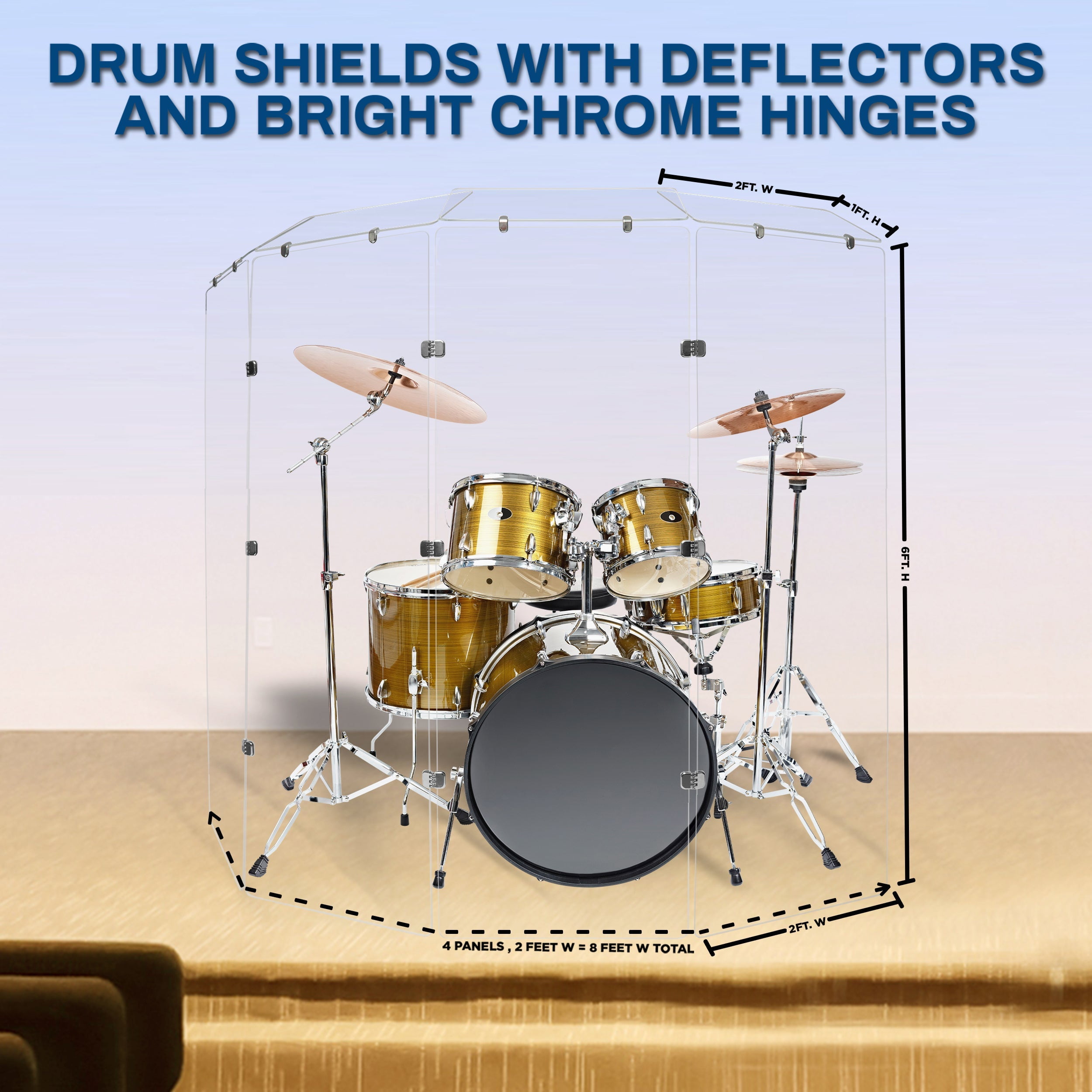PENNZONI Drum Shield, 4 Panels & Deflectors w/ Chrome Hinges, 6 ft ...
