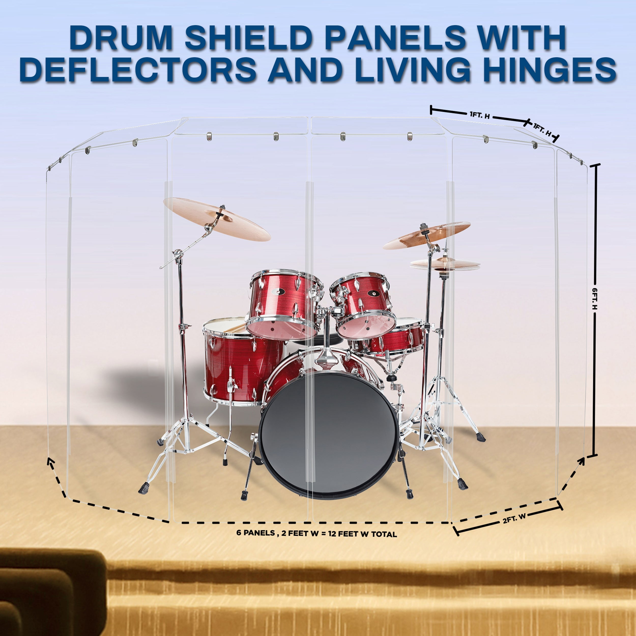 PENNZONI Drum Shield, 6 Panels & Deflectors w/ Living Hinges, 6 ft ...