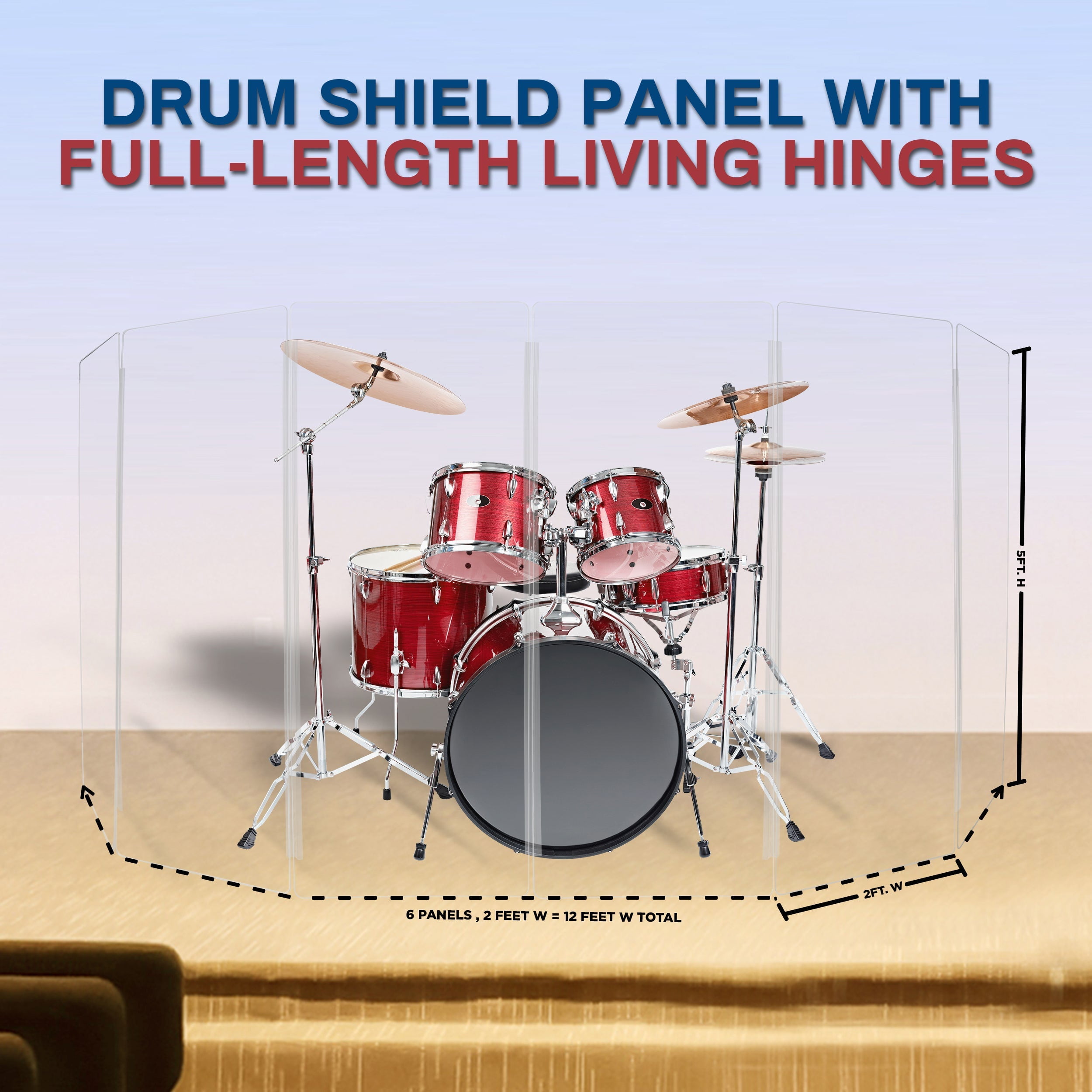 PENNZONI Drum Shield, 6 Panels & Living Hinges, 5 ft Clear Acrylic ...