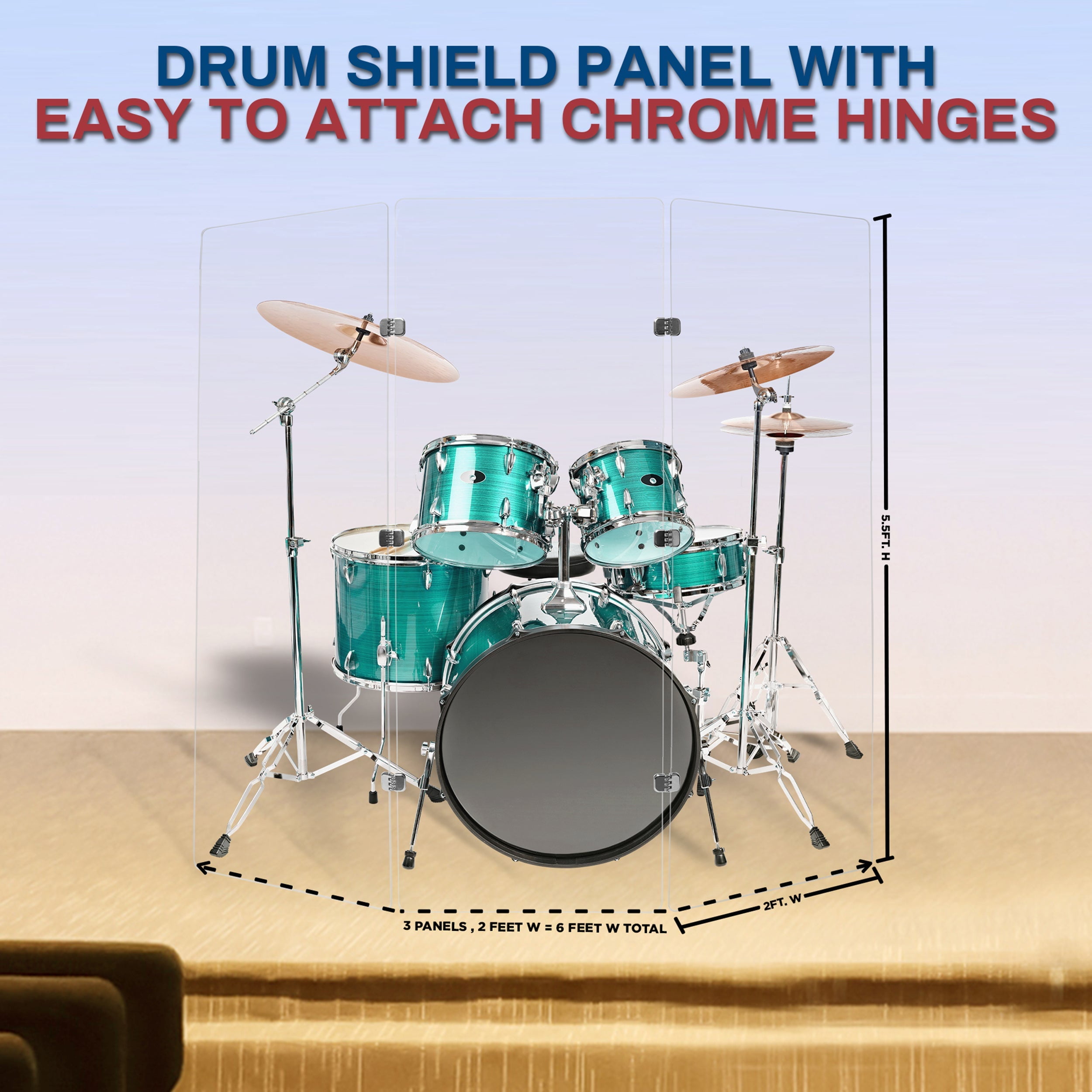 PENNZONI Drum Shield, Comes w/ 3 Panels & Chrome Hinges, 5.5 ft Premium ...