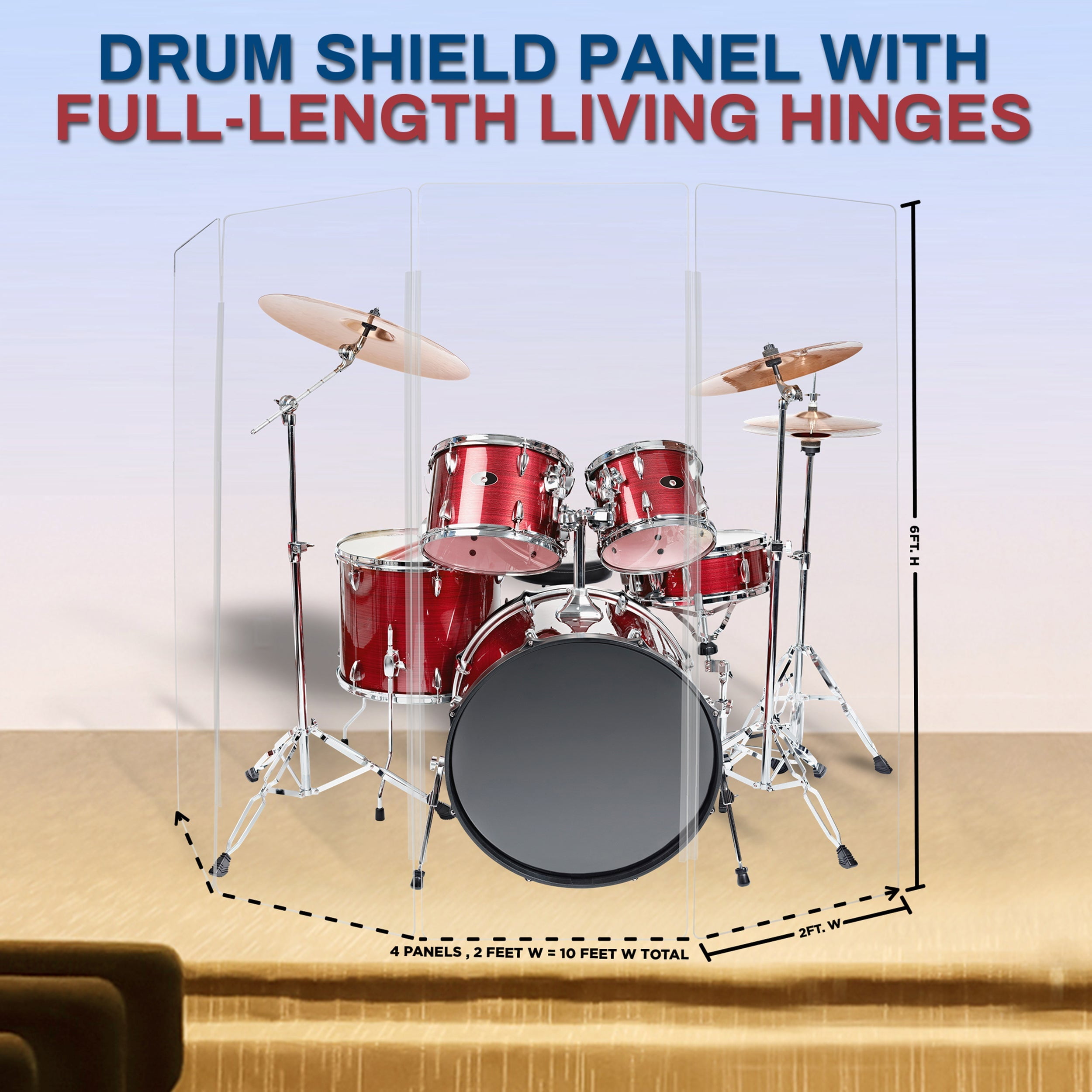 PENNZONI Drum Shield, Comes w/ 4 Panels & Living Hinges, 6 ft Clear ...
